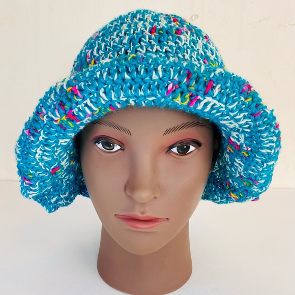 Accessories | Pool Blue Supernova Merino Wool Handmade Crochet Bucket ...